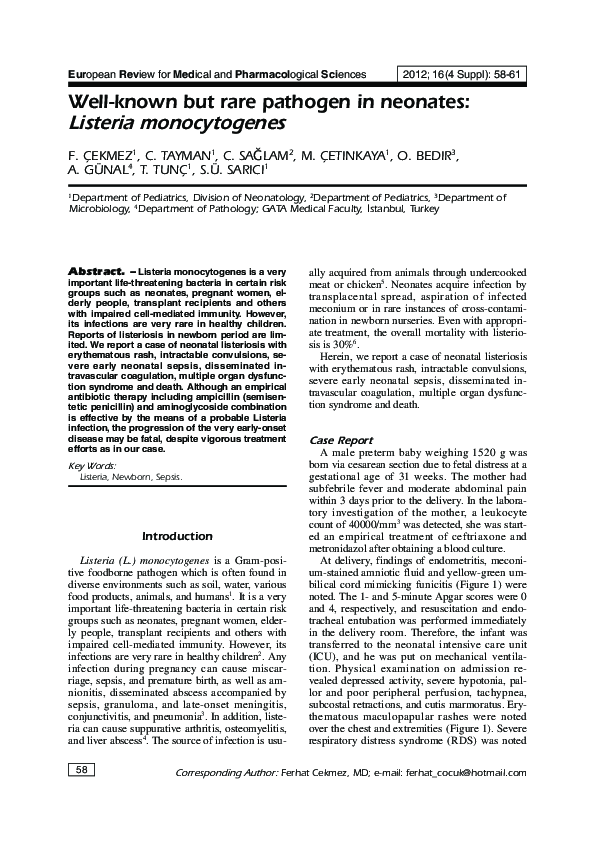 (PDF) Well-known but rare pathogen in neonates: Listeria monocytogenes