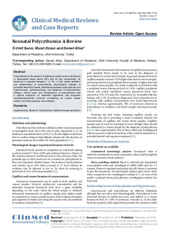 (PDF) Neonatal Polycythemia: A Review