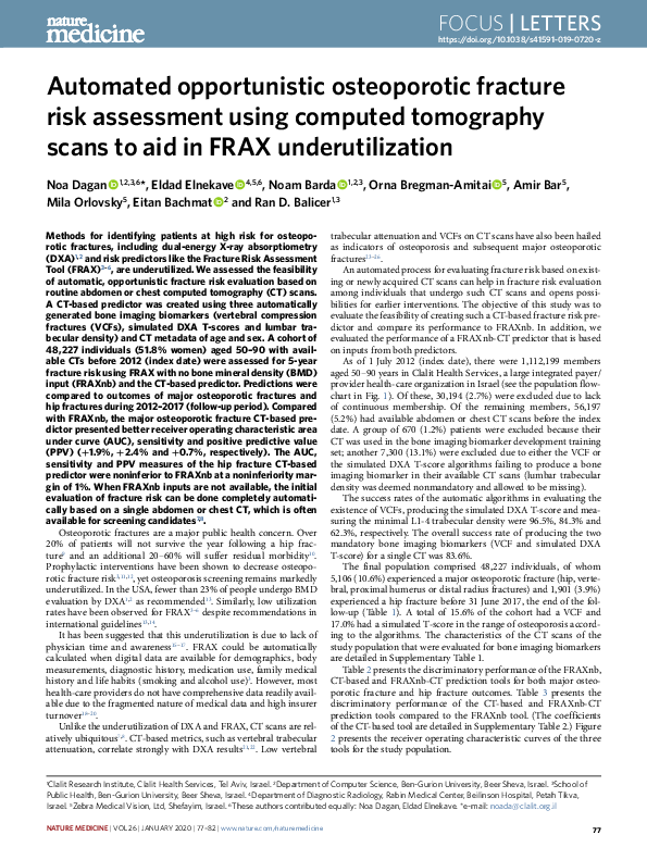 (PDF) Automated opportunistic osteoporotic fracture risk assessment using computed tomography ...