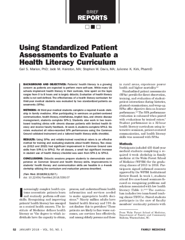 (PDF) Using Standardized Patient Assessments to Evaluate a Health ...