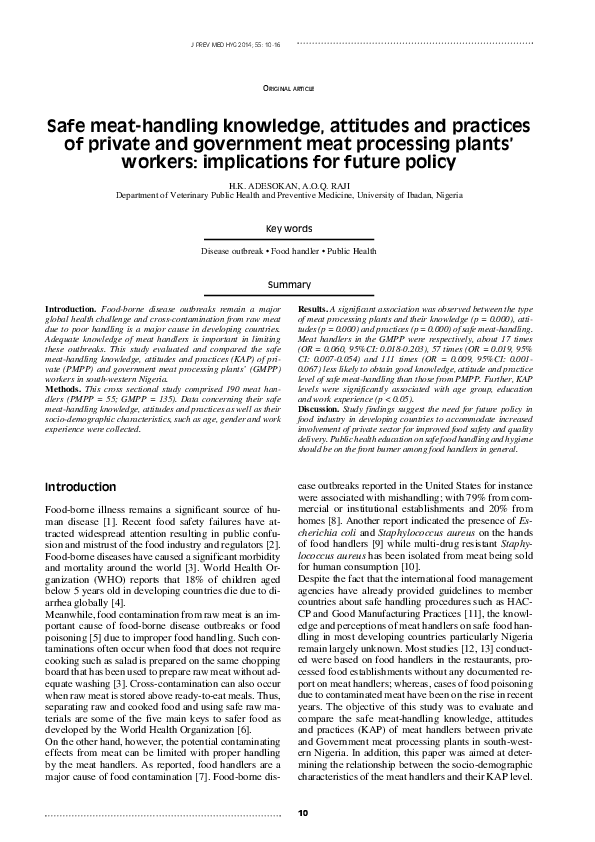 (PDF) Safe meat-handling knowledge, attitudes and practices of private ...