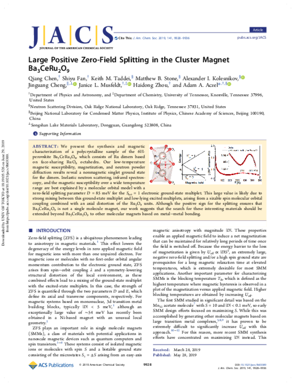 (PDF) Large positive zero field splitting in the cluster magnet Ba3CeRu2O9