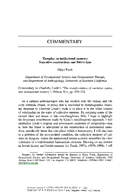 (PDF) Thoughts on institutional memory: Narrative constructions and future time