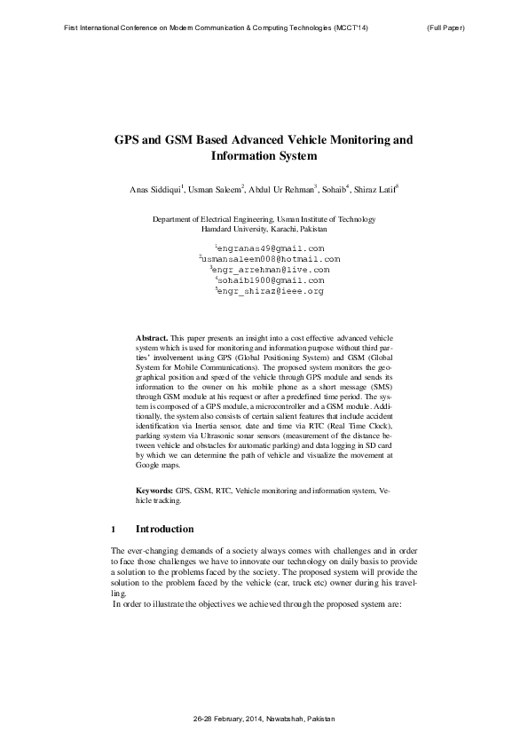 (PDF) GPS and GSM Based Advanced Vehicle Monitoring and Information System