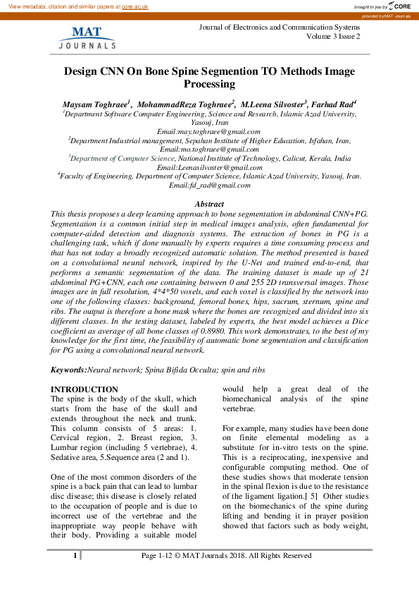 (PDF) Design CNN On Bone Spine Segmention TO Methodes Image Processing