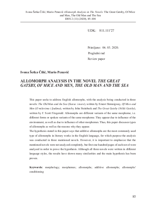 (PDF) Allomorph Analysis in the Novel the Great Gatsby, of Mice and Men ...
