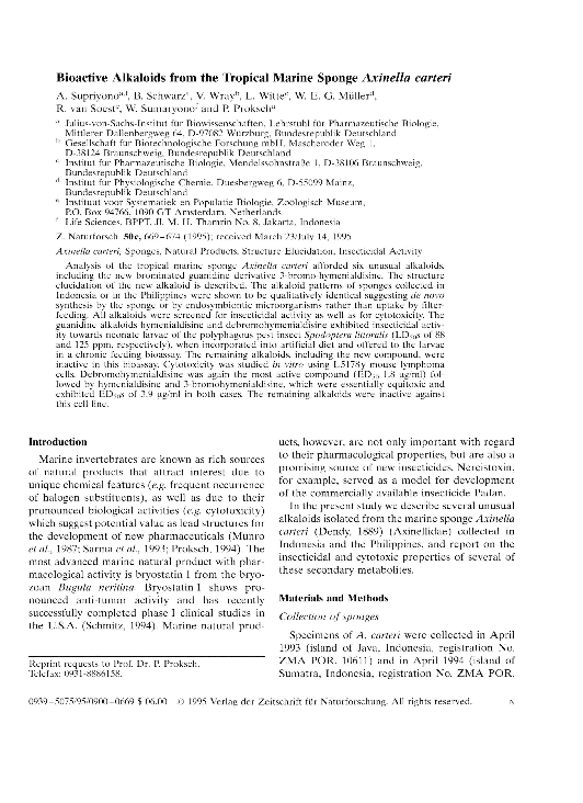 (PDF) Bioactive Alkaloids from the Tropical Marine Sponge Axinella carteri