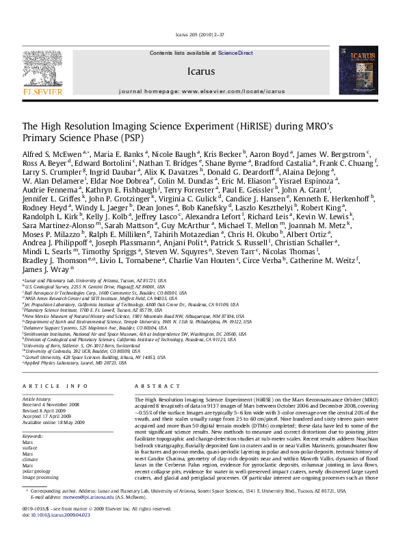 (PDF) The High Resolution Imaging Science Experiment (HiRISE) during ...