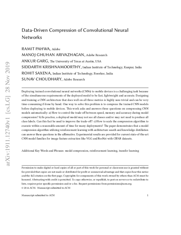 (PDF) Data-Driven Compression of Convolutional Neural Networks | Sunav Choudhary - Academia.edu