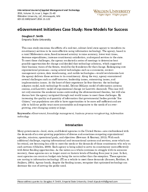 (PDF) E-Government Initiatives Case Study: New Models for Success