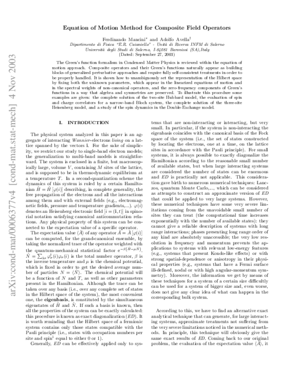 (PDF) Equation of motion method for composite field operators