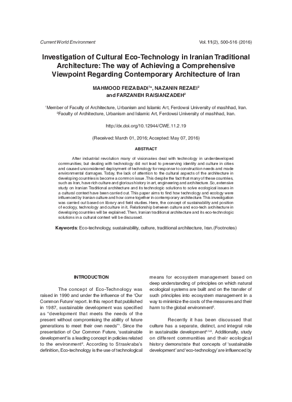 (PDF) Investigation of Cultural Eco-Technology in Iranian Traditional ...