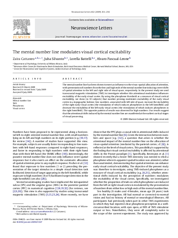 (PDF) The mental number line modulates visual cortical excitability