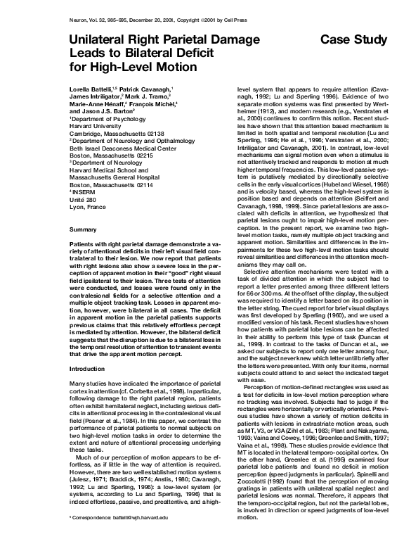 (PDF) Unilateral Right Parietal Damage Leads to Bilateral Deficit for ...