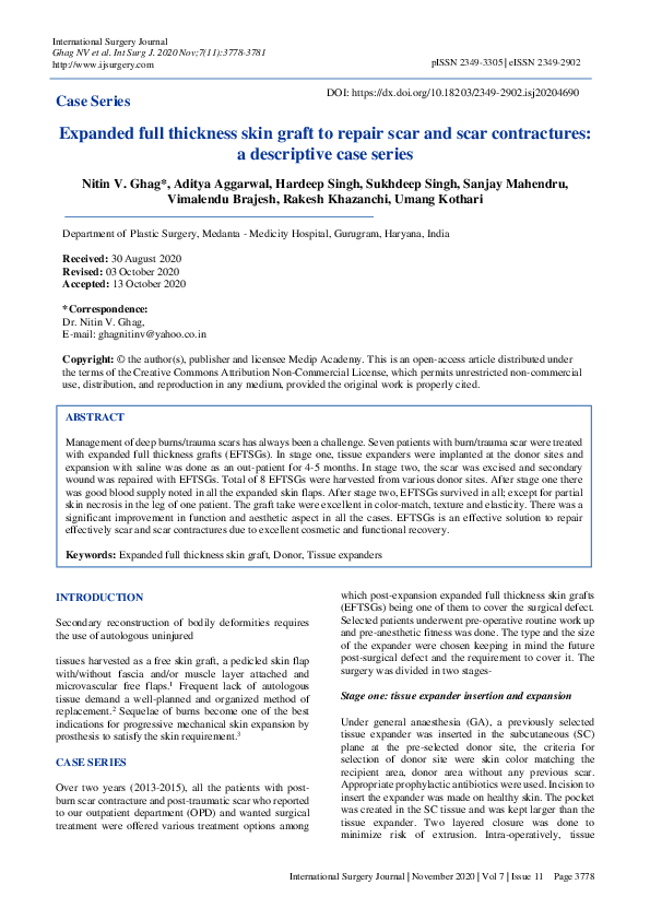 (PDF) Expanded full thickness skin graft to repair scar and scar ...