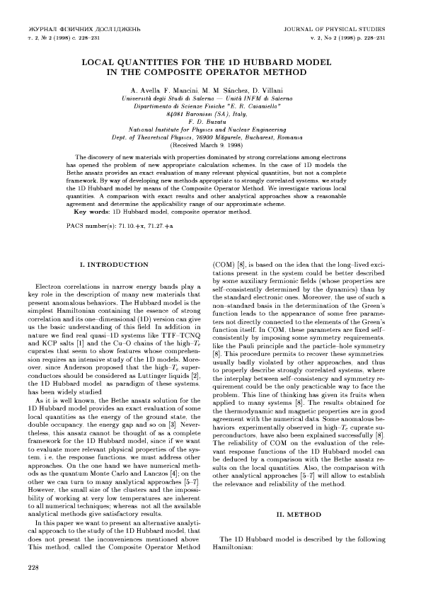 (PDF) Local quantities for the 1D Hubbard model in the composite operator method