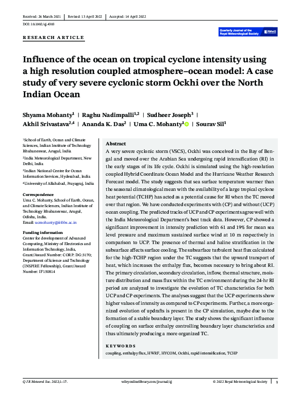 (PDF) Influence of the ocean on tropical cyclone intensity using a high ...