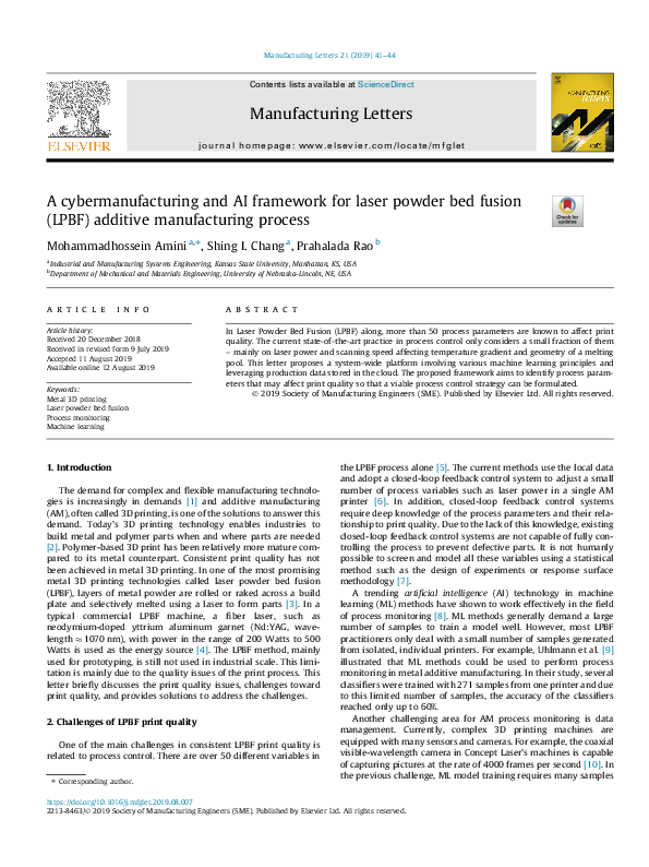 (PDF) A cybermanufacturing and AI framework for laser powder bed fusion ...