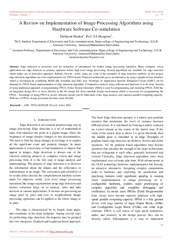Pdf A Review On Implementation Of Image Processing Algorithms Using