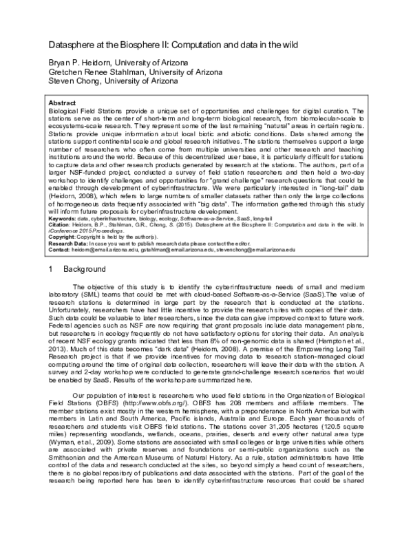 (PDF) Datasphere at the Biosphere II: Computation and data in the wild