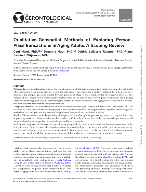 (PDF) Qualitative–Geospatial Methods of Exploring Person–Place ...