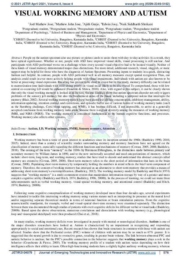 (PDF) Visual Working Memory and Autism