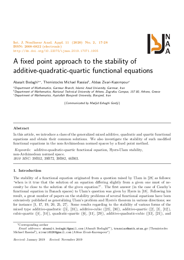 (PDF) A fixed point approach to the stability of additive-quadratic-quartic functional equations