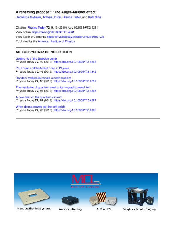 (PDF) A renaming proposal: “The Auger–Meitner effect”