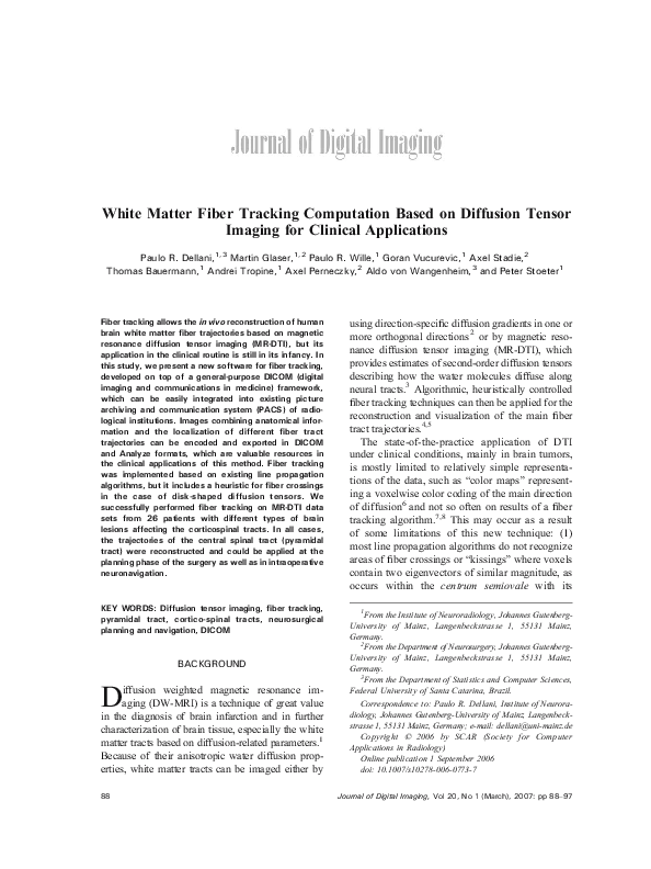 (PDF) White Matter Fiber Tracking Computation Based on Diffusion Tensor Imaging for Clinical ...