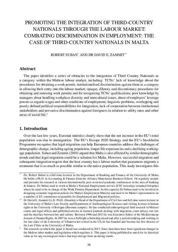 (PDF) Promoting the integration of third-country nationals through the ...