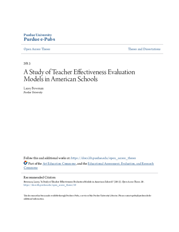 (PDF) A Study of Teacher Effectiveness Evaluation Models in American ...