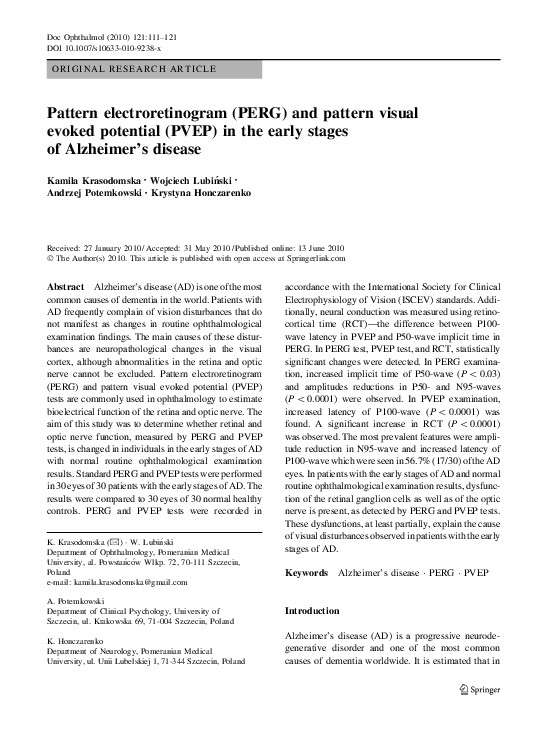 (PDF) Pattern electroretinogram (PERG) and pattern visual evoked ...