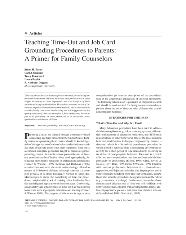 (PDF) Teaching Time-Out and Job Card Grounding Procedures to Parents: A ...