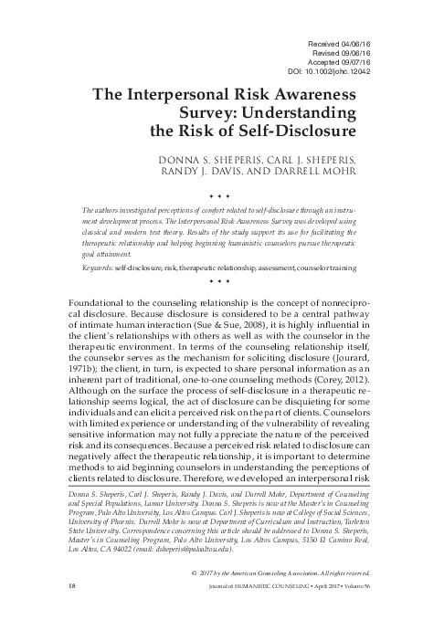 (PDF) The Interpersonal Risk Awareness Survey: Understanding the Risk ...