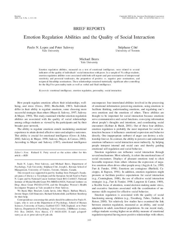 (PDF) Emotion Regulation Abilities and the Quality of Social Interaction