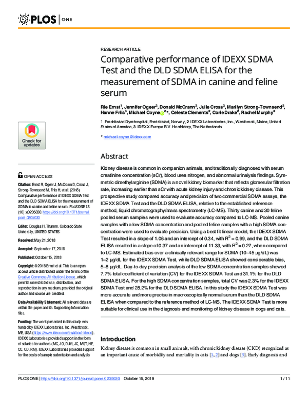 (PDF) Comparative performance of IDEXX SDMA Test and the DLD SDMA ELISA ...