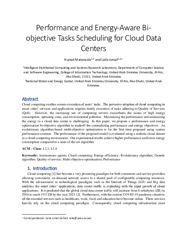(PDF) Performance and energy-aware bi-objective tasks scheduling for cloud data centers | huned ...