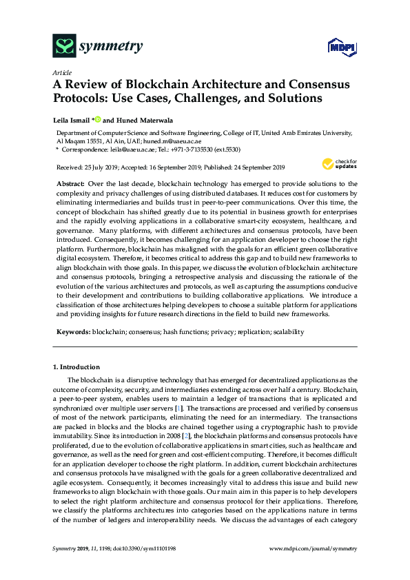 Pdf Article A Review Of Blockchain Architecture And Consensus Protocols Use Cases Challenges