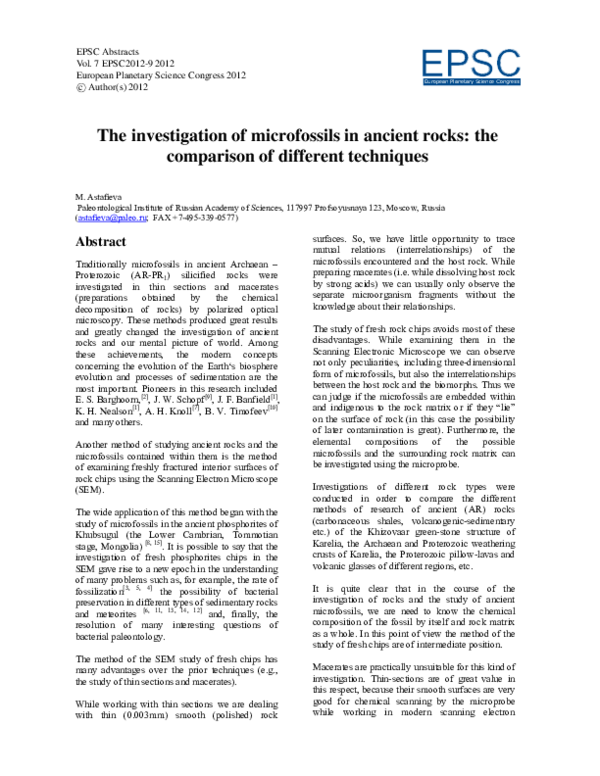 (PDF) The investigation of microfossils in ancient rocks: the ...