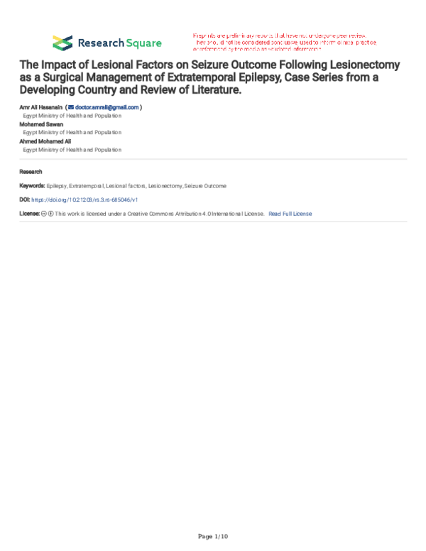 (PDF) The Impact of Lesional Factors on Seizure Outcome Following ...