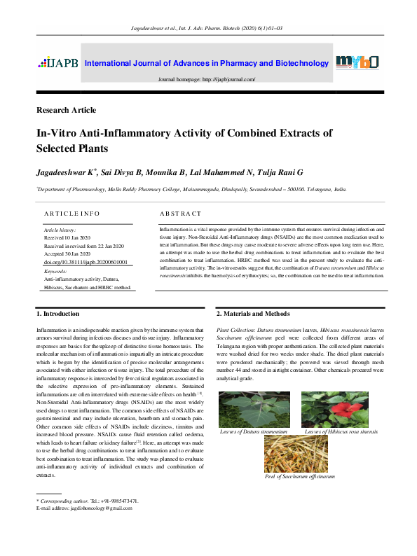 (PDF) Herbal Combinations for Anti-Inflammatory Activity