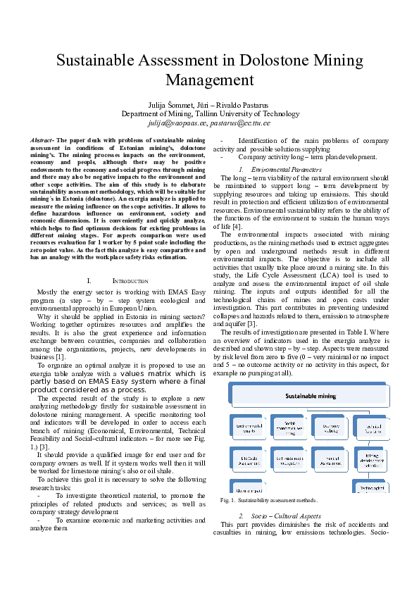 (DOC) Sustainable Assessment in Dolostone Mining Management