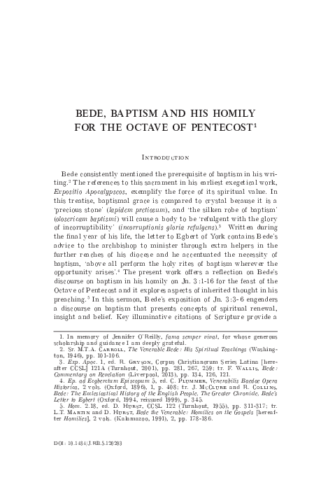 (PDF) Bede, Baptism and His Homily for the Octave of Pentecost | Susan ...