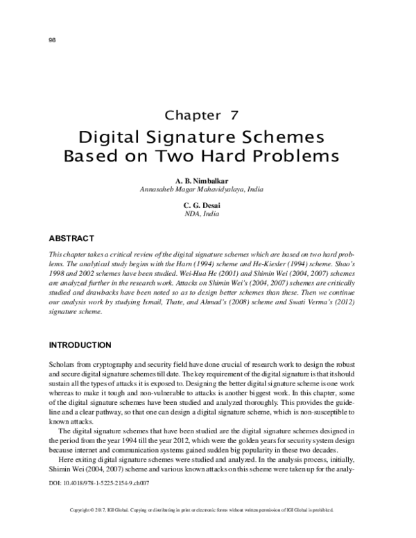 (PDF) Digital Signature Schemes Based on Two Hard Problems