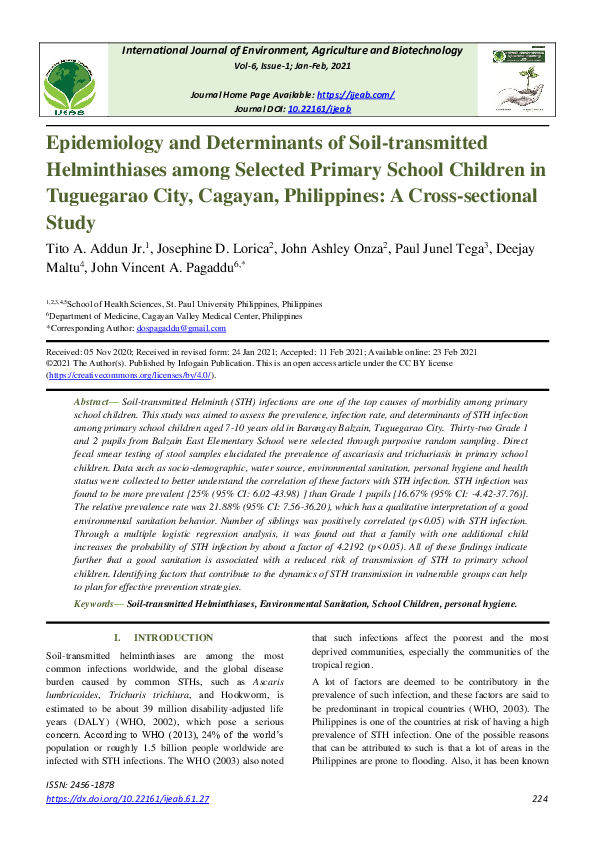 (PDF) Epidemiology and Determinants of Soil-transmitted Helminthiases ...