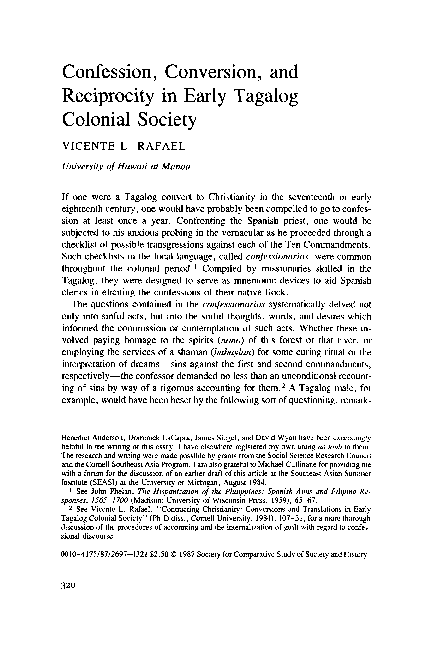 (PDF) Confession, Conversion, and Reciprocity in Early Tagalog Colonial ...