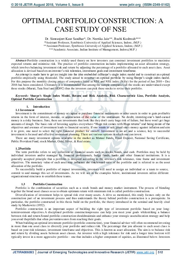 (PDF) Optimal Portfolio Construction: A Case Study of Nse
