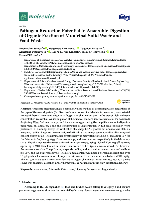 (PDF) Pathogen Reduction Potential in Anaerobic Digestion of Organic ...