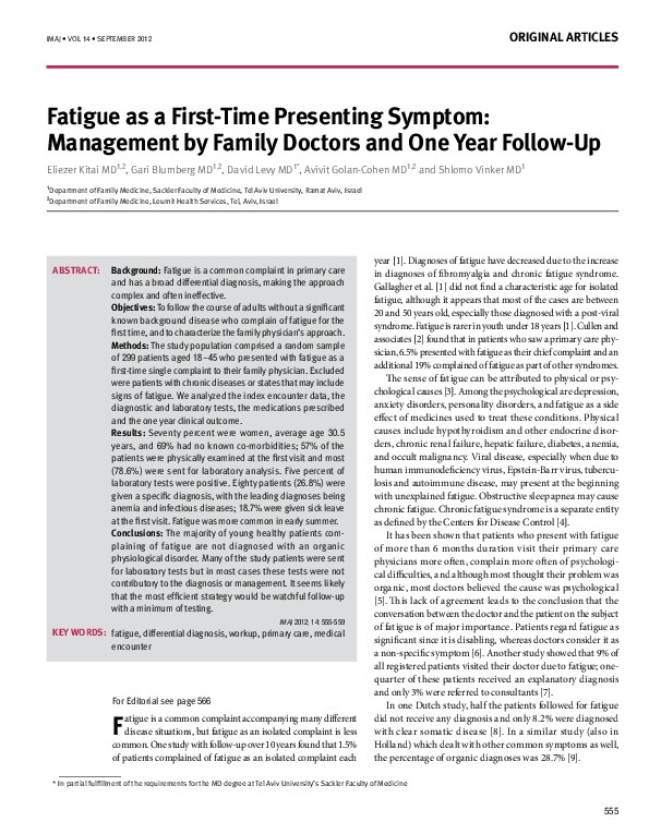 (PDF) Fatigue as a first-time presenting symptom: management by family ...