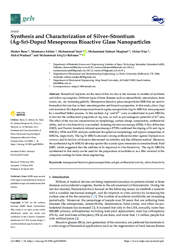(PDF) Synthesis and Characterization of Silver–Strontium (Ag-Sr)-Doped Mesoporous Bioactive ...